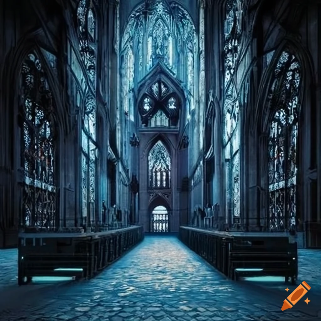 Modern technology in a gothic cathedral on Craiyon