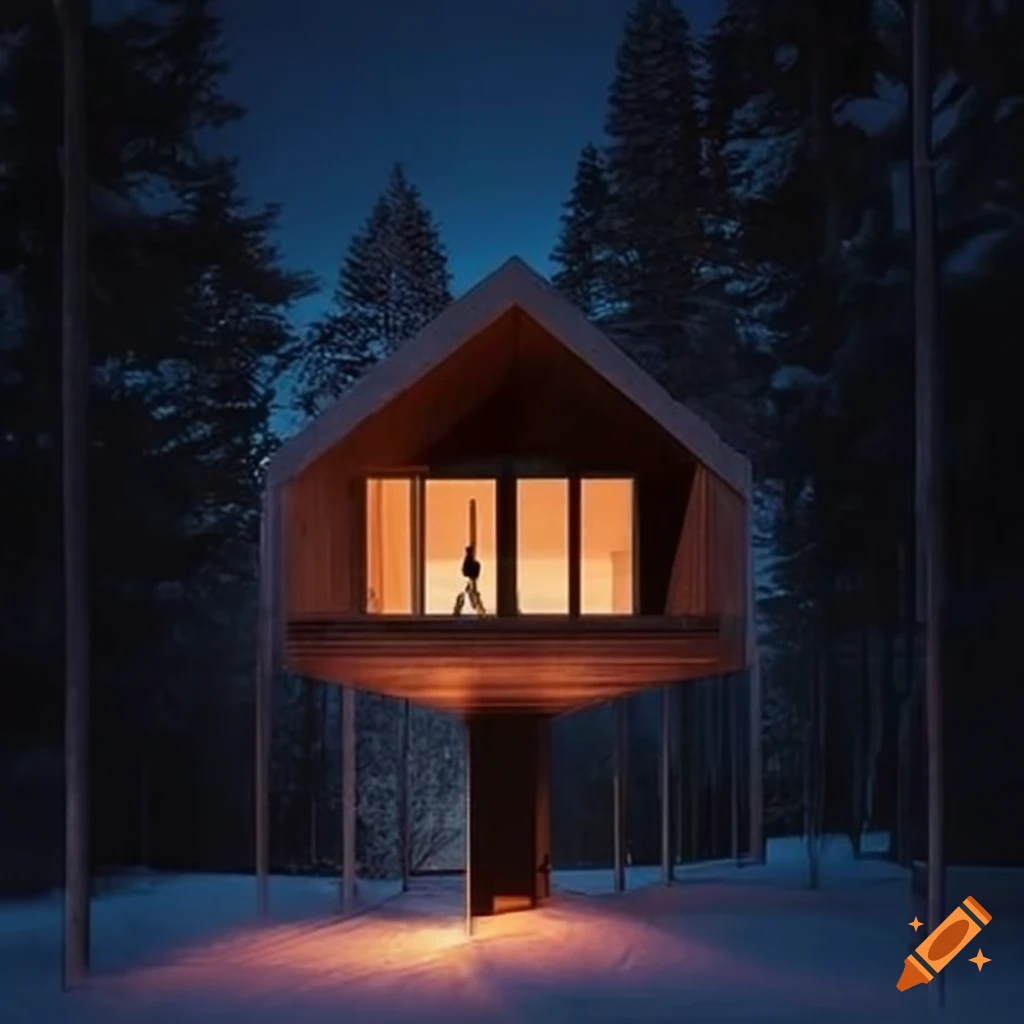 Architectural illustration of a nordic minimalism tower cabin