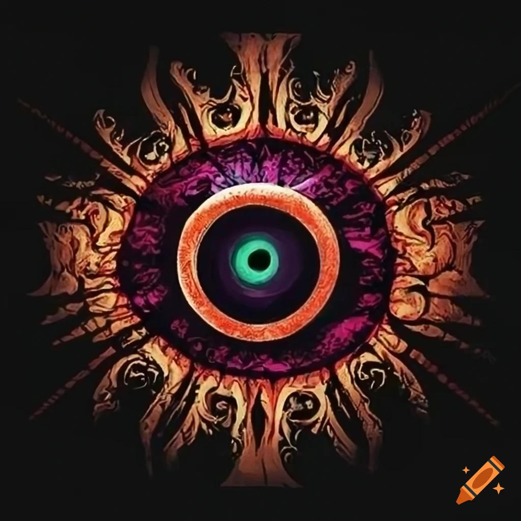 Psychedelic heavy metal logo with an eye hieroglyph