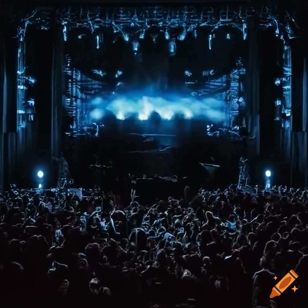 Live concert stage with crowd facing the camera on Craiyon