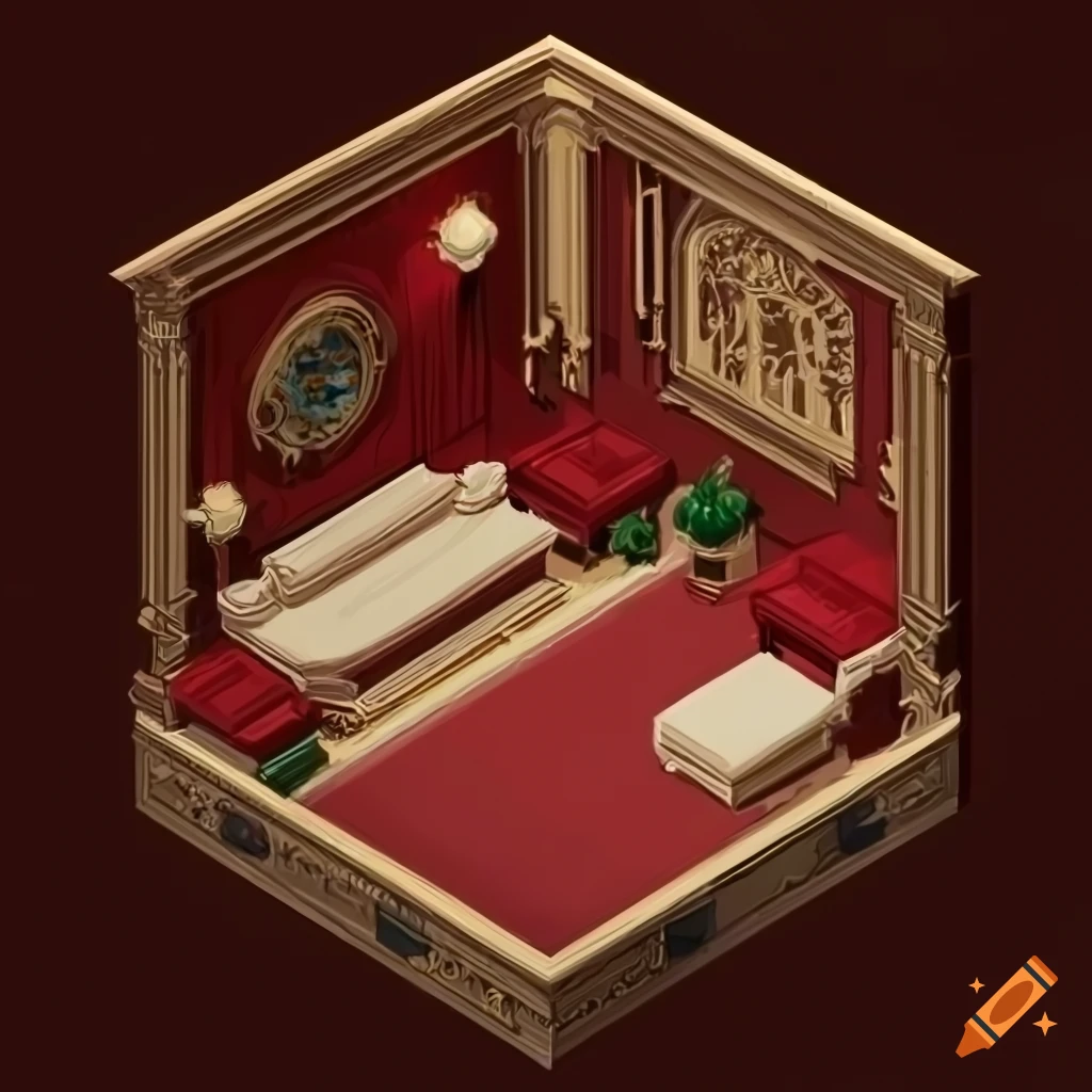 Isometric view of a gothic regency sitting room on Craiyon
