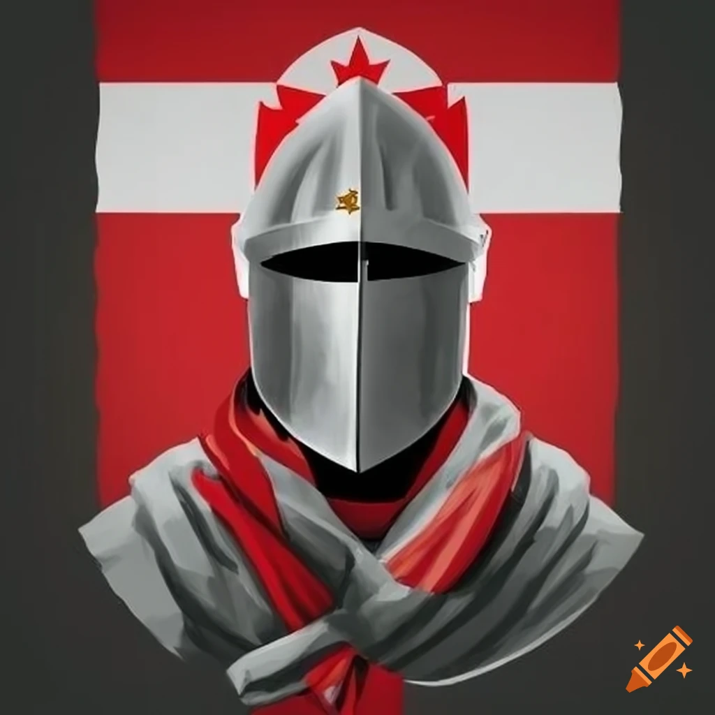 Knight wearing a canadian flag cape