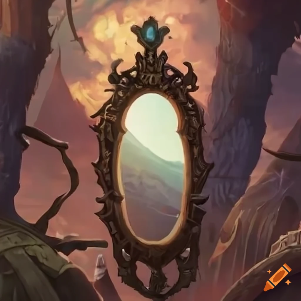 Magical hand mirror with dark forces swirling around