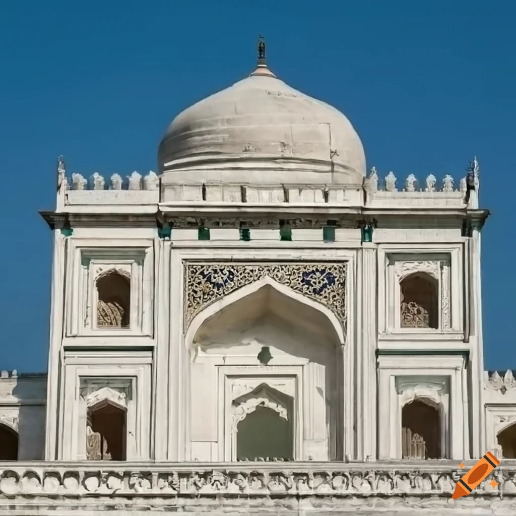 Frontal view of a Mughal architectural style building on Craiyon