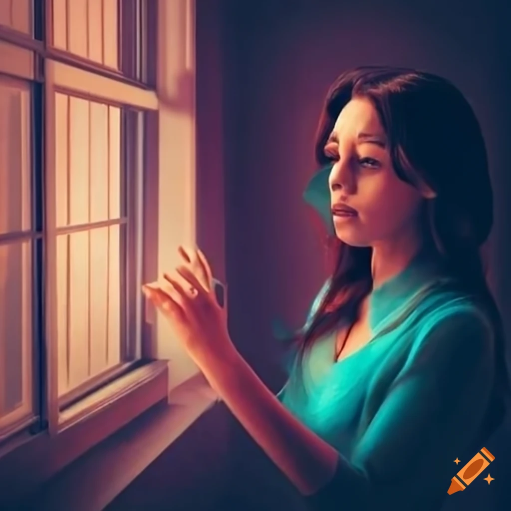 Girl captivated by the moonlight at a window on Craiyon