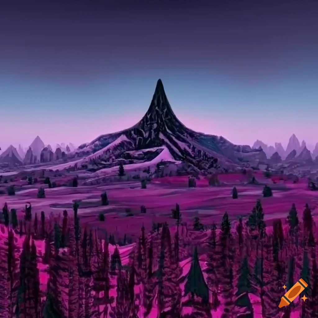 Dark pink and red psychedelic landscape