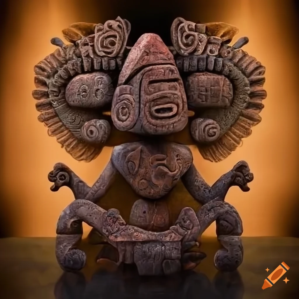 Sculpture of a mayan robot in a forest on Craiyon