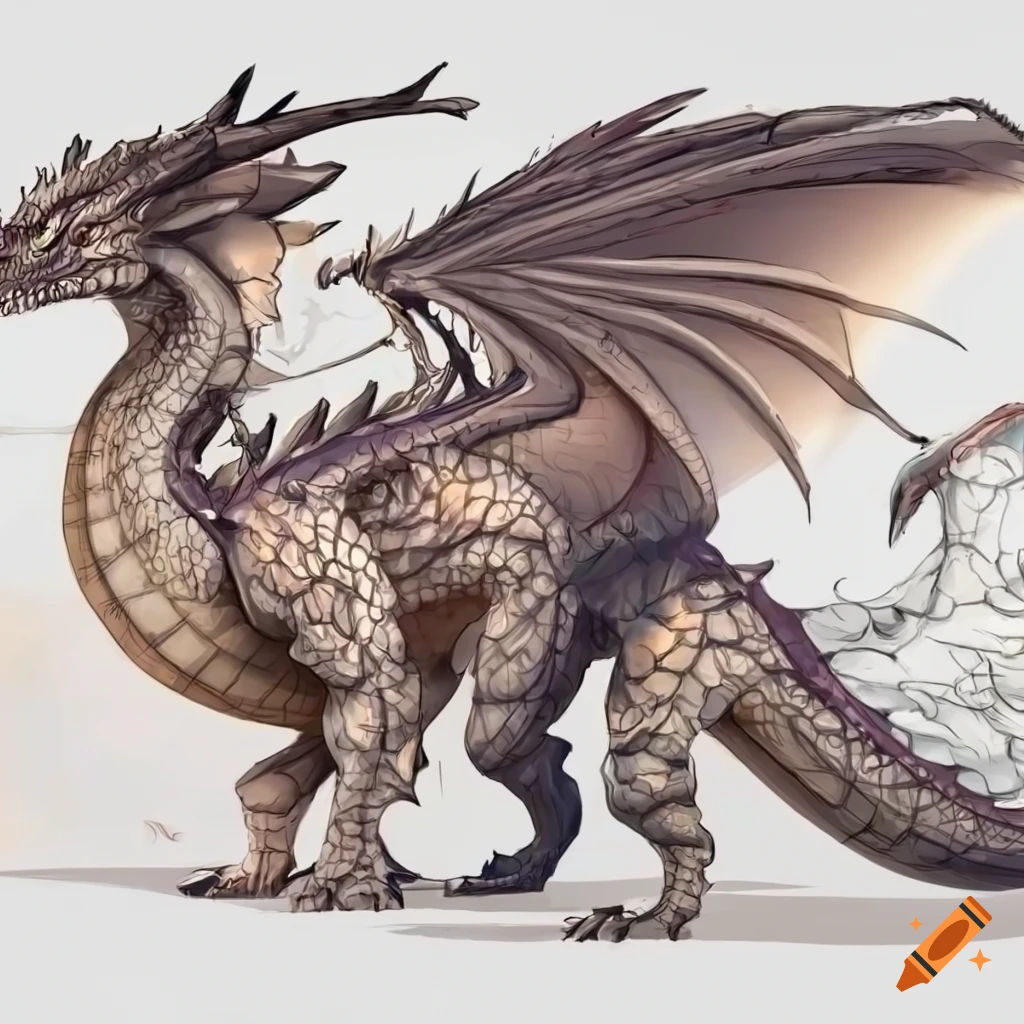Side view illustration of a detailed dragon design on Craiyon