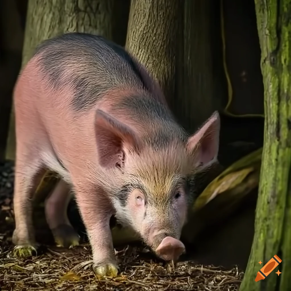 Cute pig in the forest