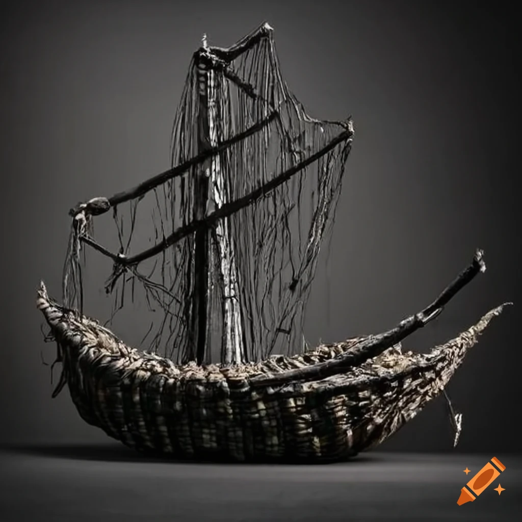 Creative art of a black ship made of corn