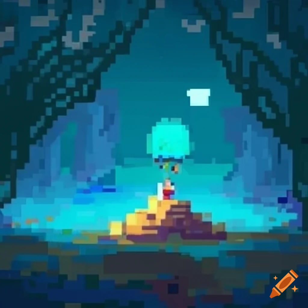 Pixel art titled journey into inspiration on Craiyon