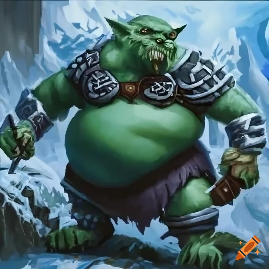 Illustration of a furry bugbear viking in snowy taiga on Craiyon