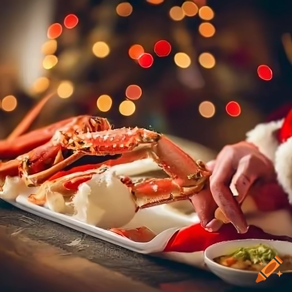 Photo of santa enjoying a decadent alaskan king crab feast on Craiyon