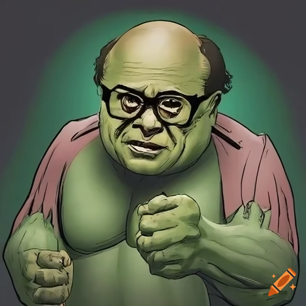 Artwork of Danny Devito as the Hulk on Craiyon