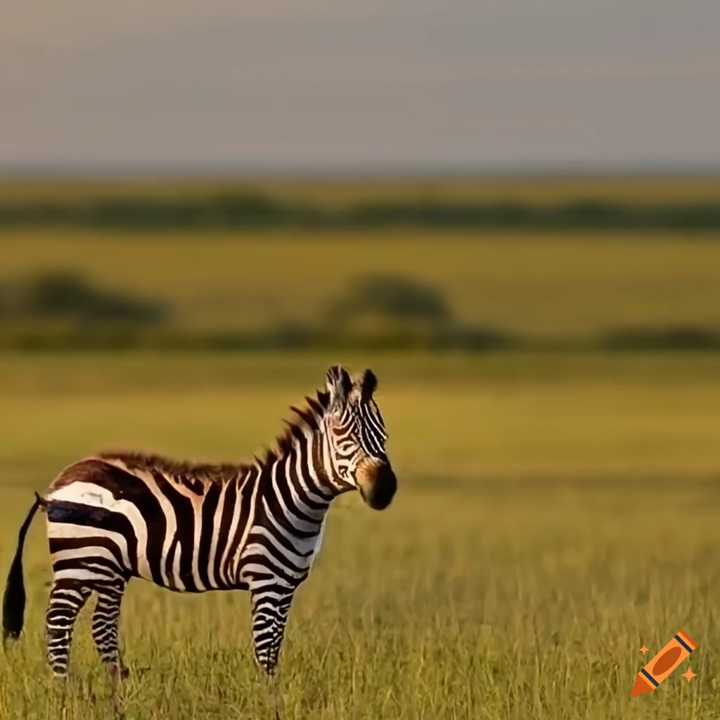 Zebra in checkered pattern standing in a prairie