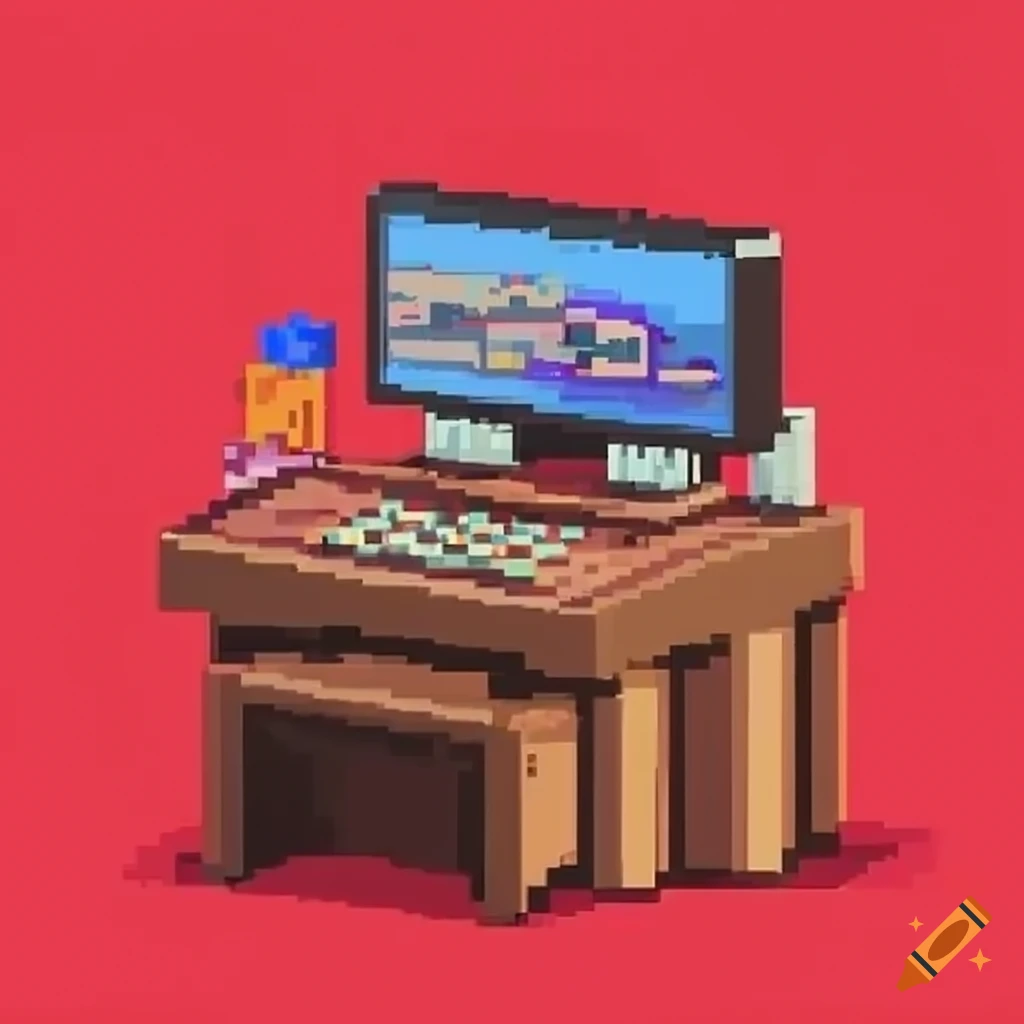 Retro pixel art of a cashier desk