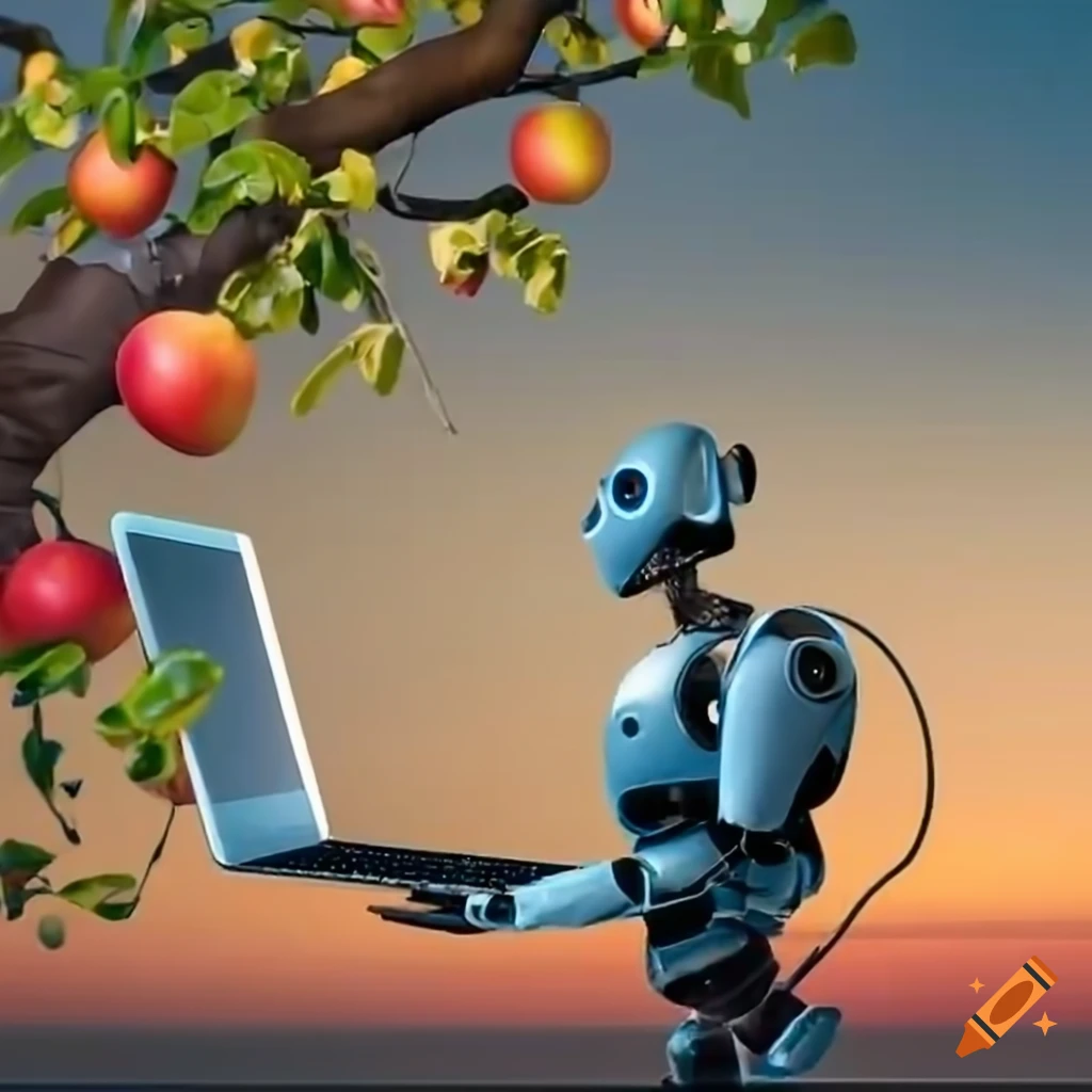 Artistic interpretation of man turning into a robot with laptop on Craiyon