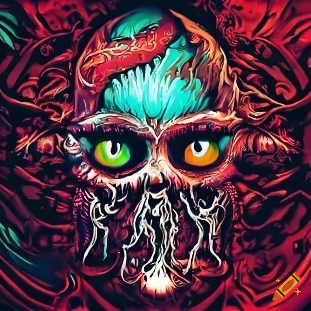 Psychedelic heavy metal logo with an eye hieroglyph on Craiyon