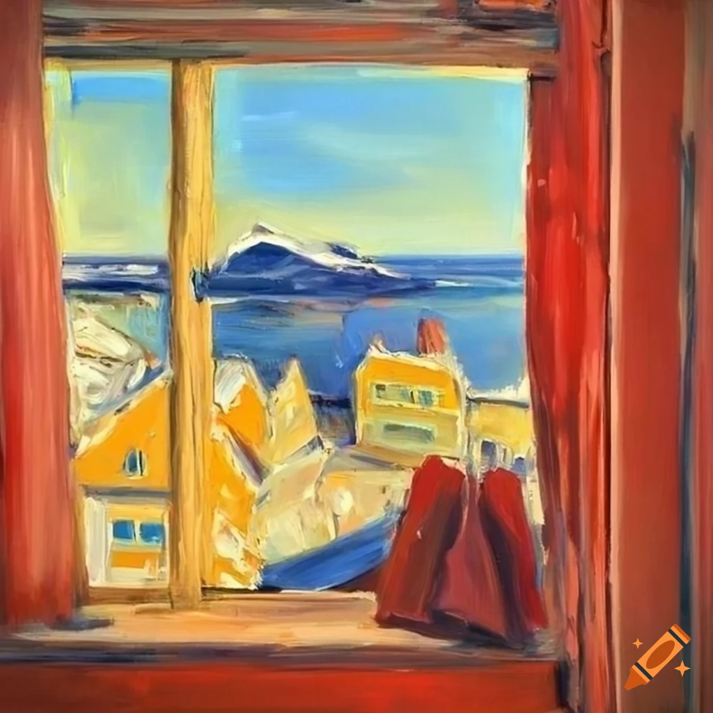 Oil painting with visible brush strokes and open window view on Craiyon