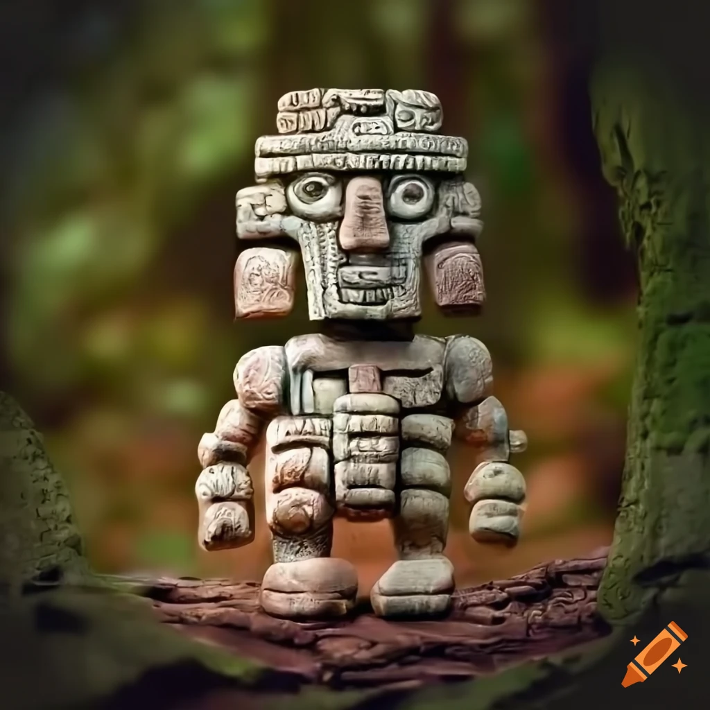 Copper and brass mayan robot sleeping in a forest on Craiyon