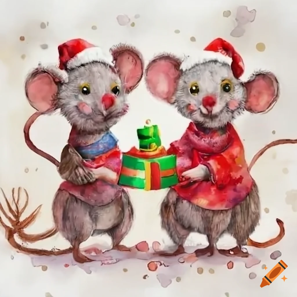 Festive mice family singing carols