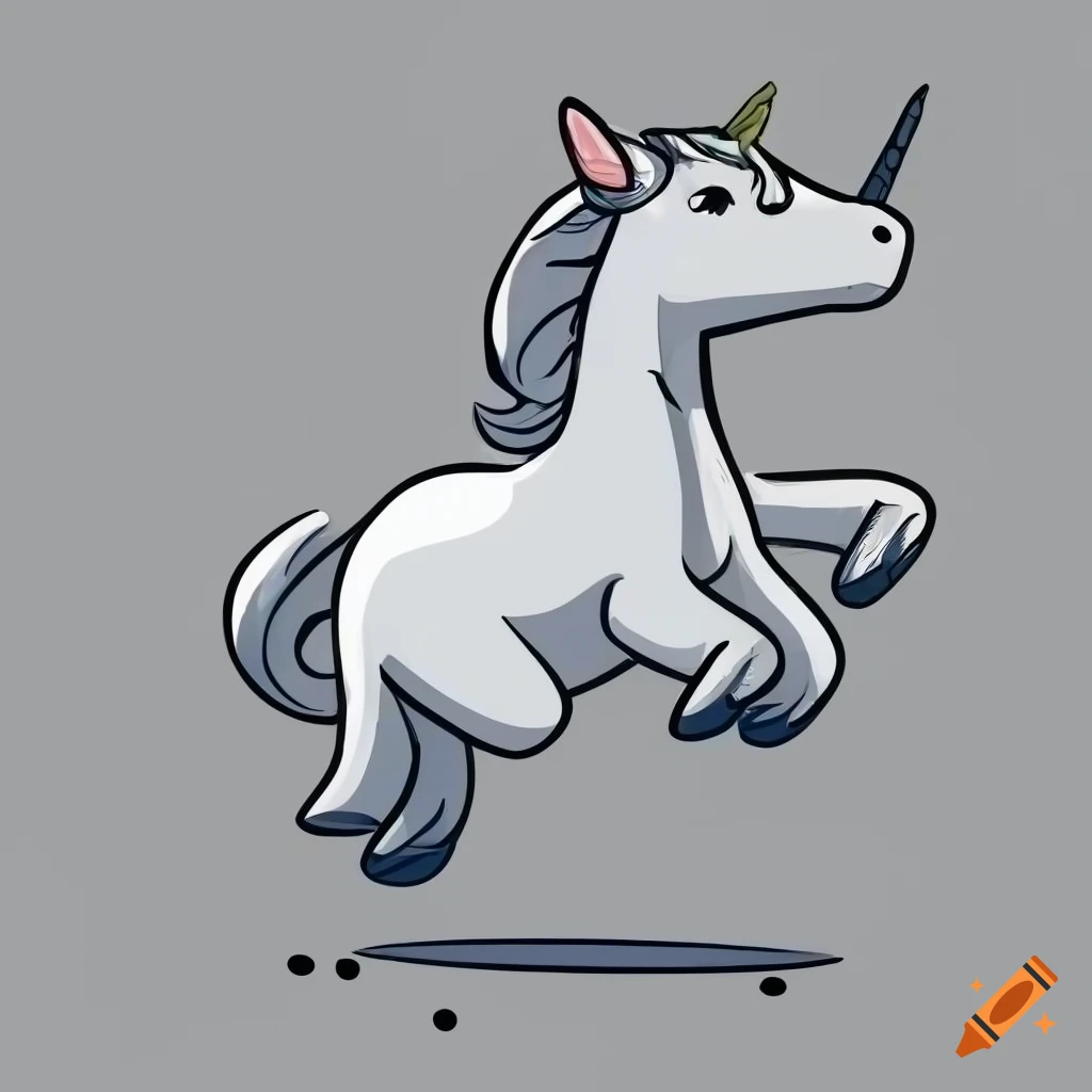 White cartoon unicorn line drawing on plain background on Craiyon