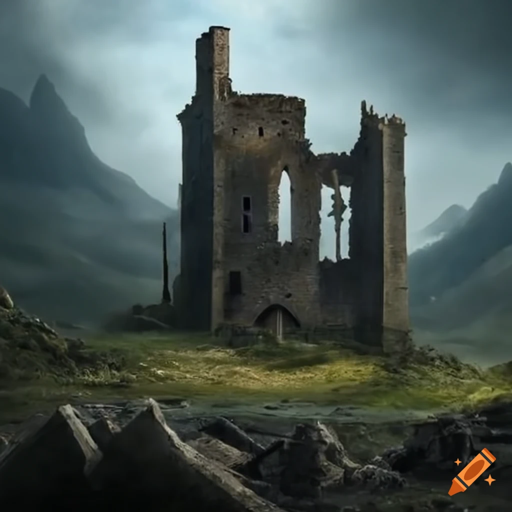 Ruins of a medieval fortress keep on Craiyon