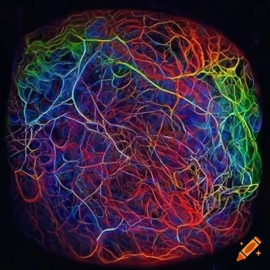 Intertwined lightning strikes, neurons and roots on Craiyon