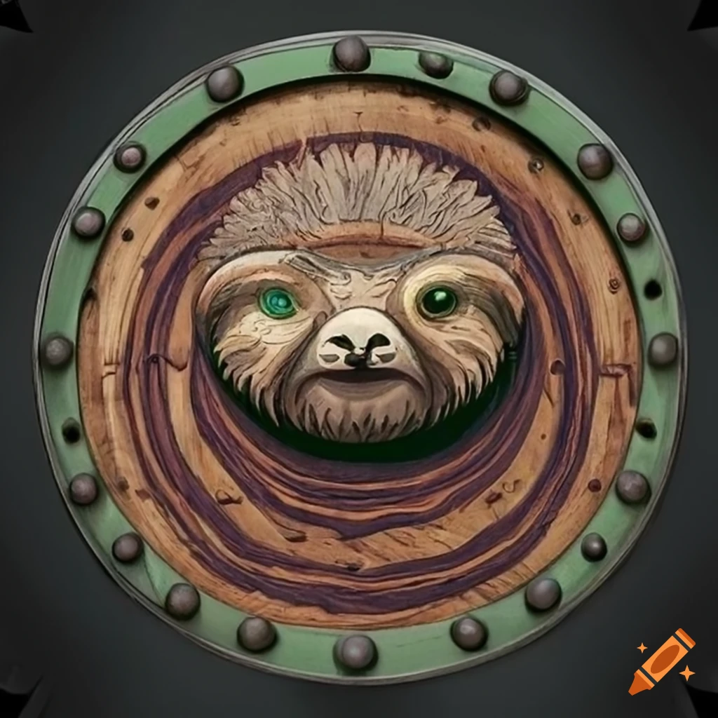 Medieval wooden shield with sloth emblem