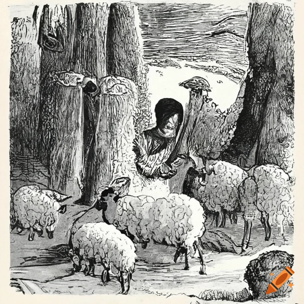 Sheep gathering around a well in the countryside on Craiyon