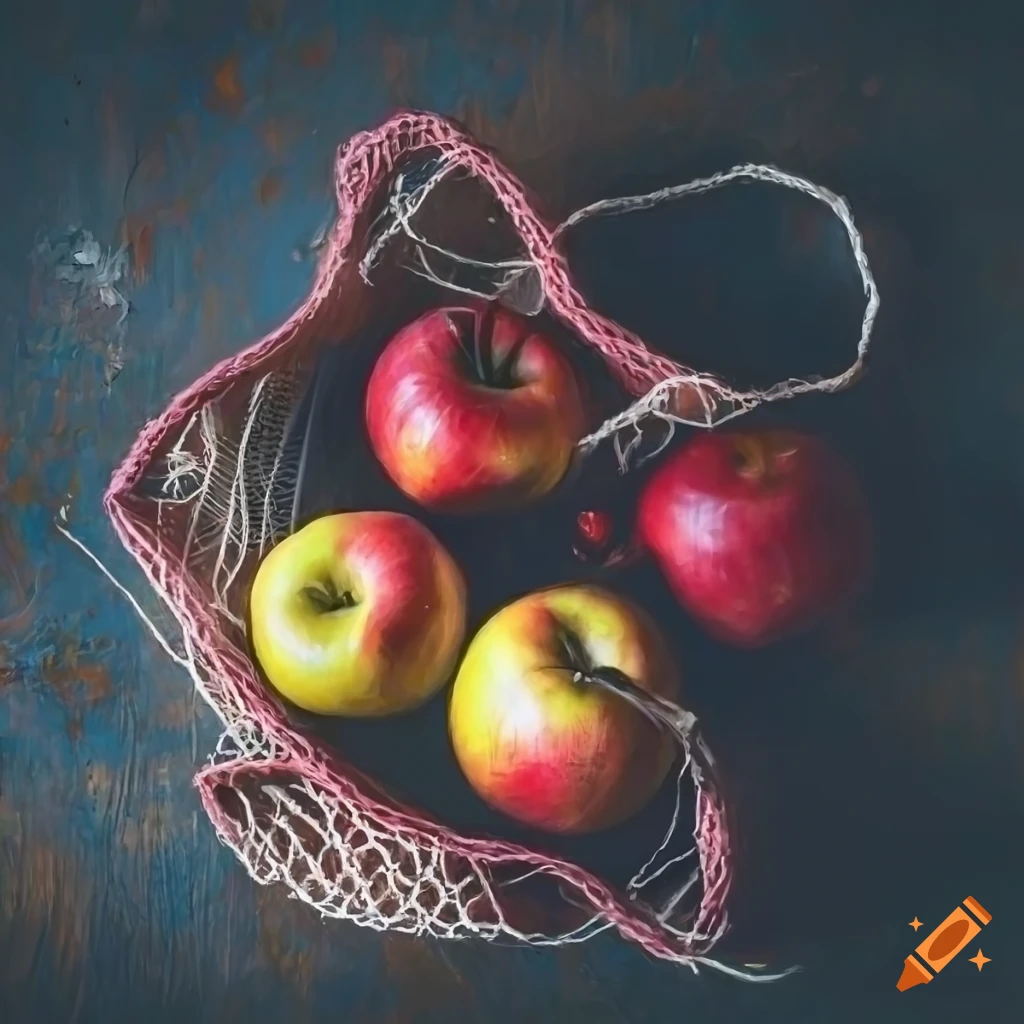 Flat lay of apples and kitchen items on a rustic table on Craiyon