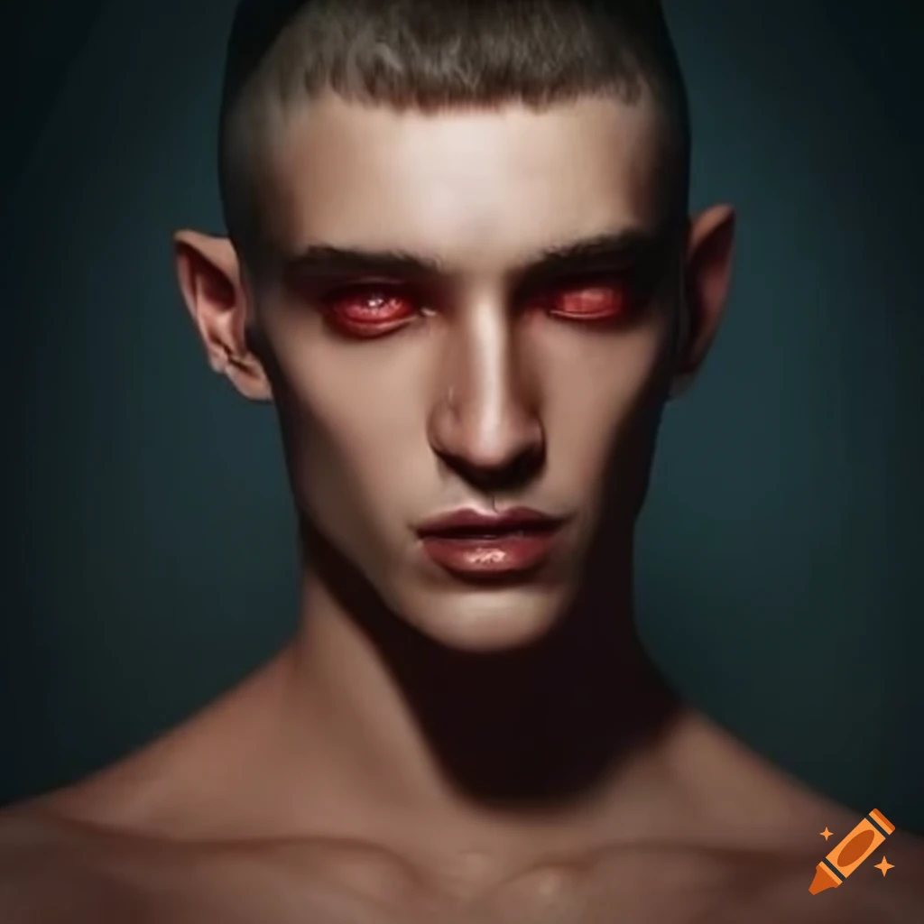 Realistic depiction of a male god with red eyes on Craiyon