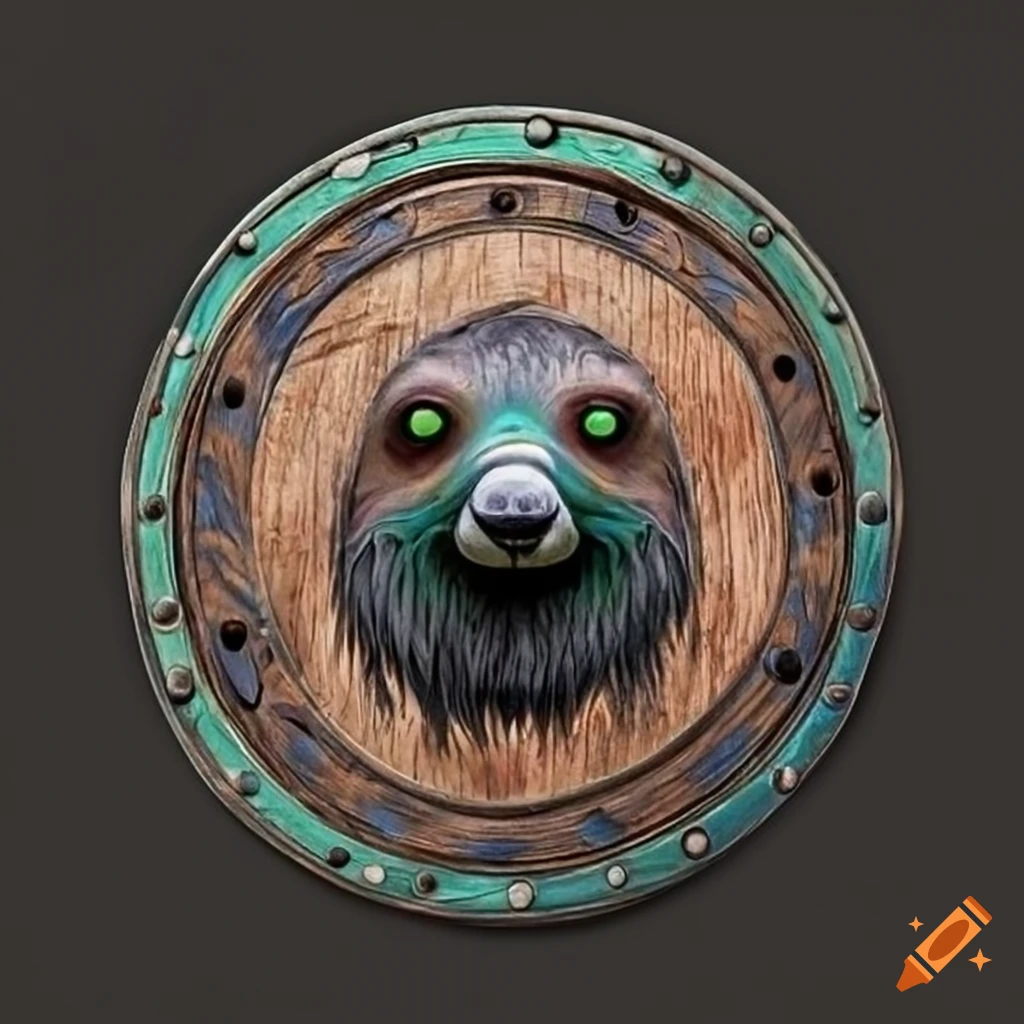 Medieval wooden shield with sloth emblem on Craiyon