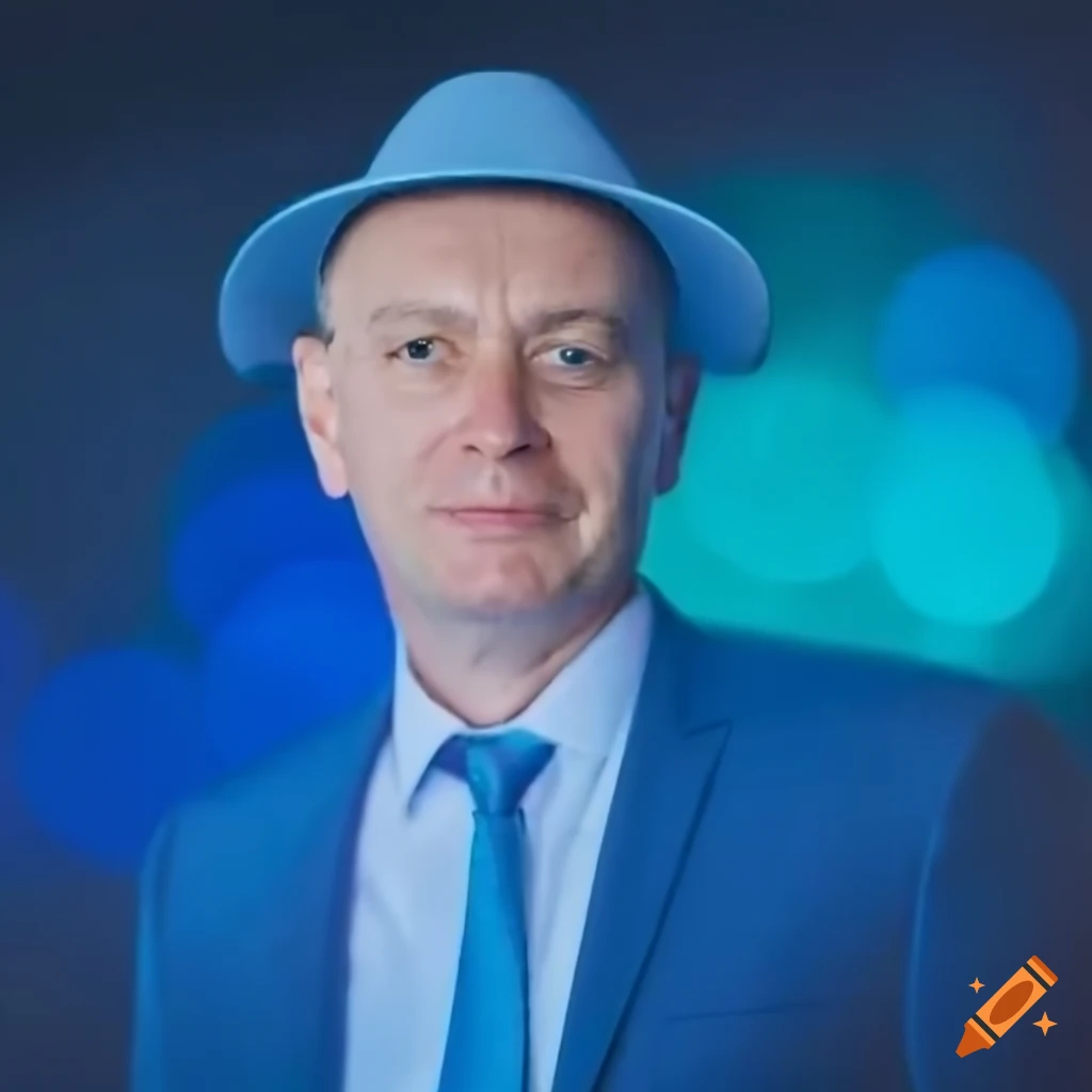 Stylish man in a blue suit with a unique hat