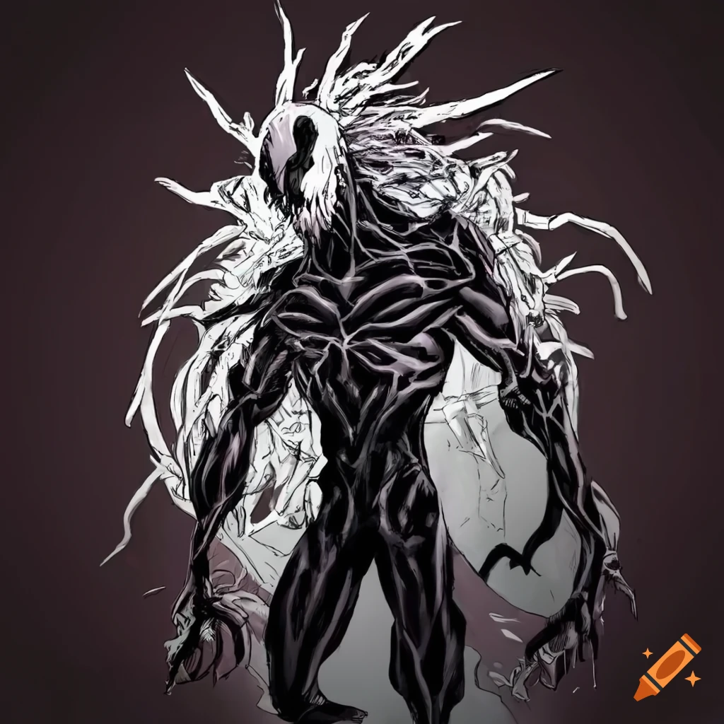 Black and white artwork of Carnage with unique design on Craiyon