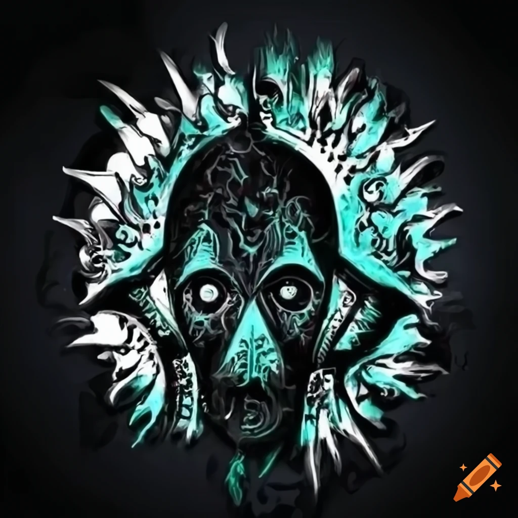 Psychedelic heavy metal logo with eye hieroglyphs