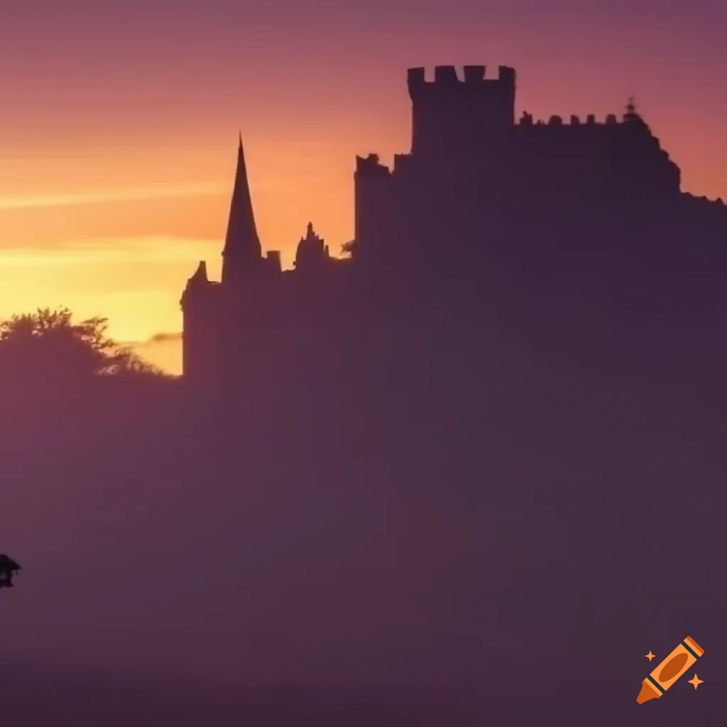 Sunset with a castle in the silhouette