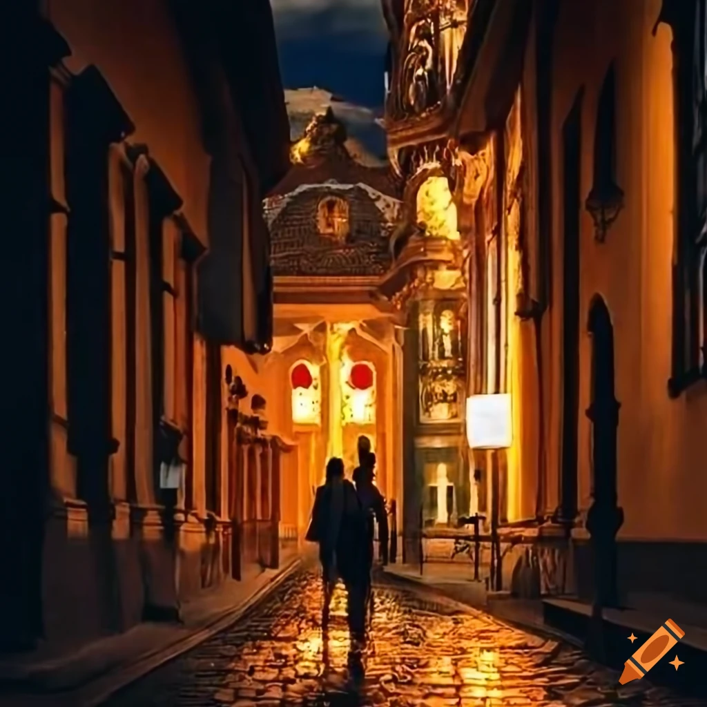 Colorful street lights illuminating the architecture of uman city in ...