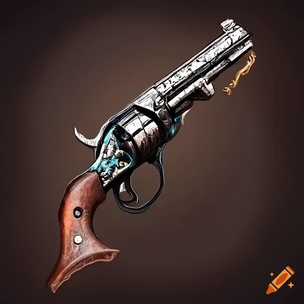Intricate black revolver with magical designs