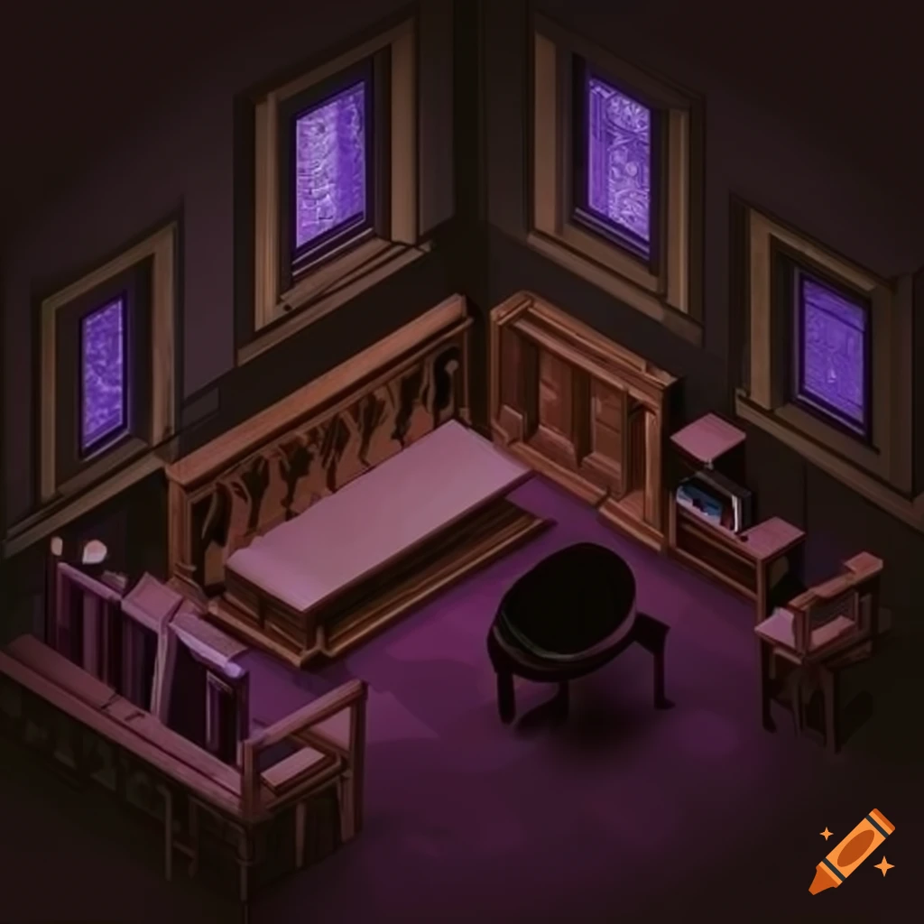 Isometric view of a gothic study room with bookshelves on Craiyon