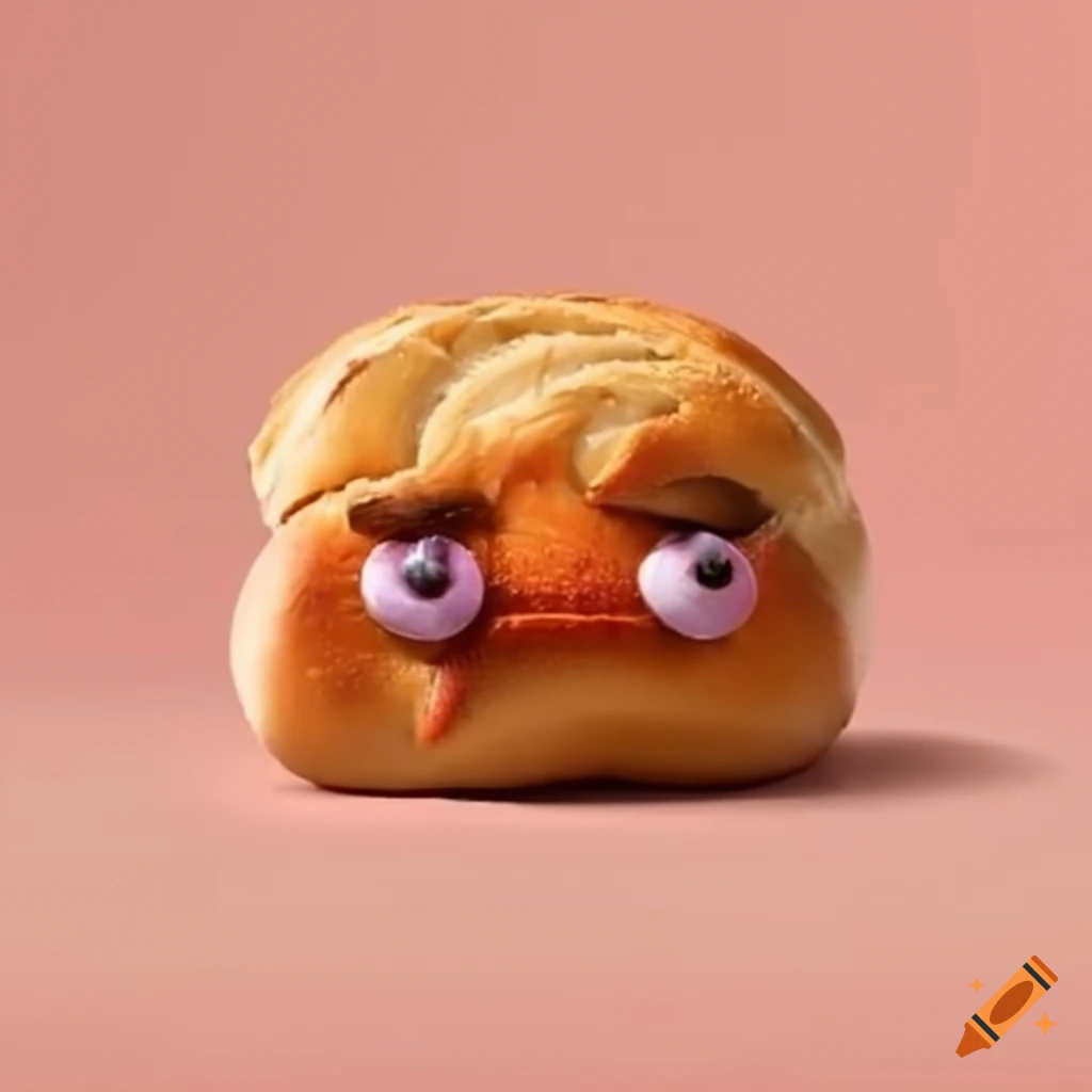 Cute tired bread roll with exhausted expression