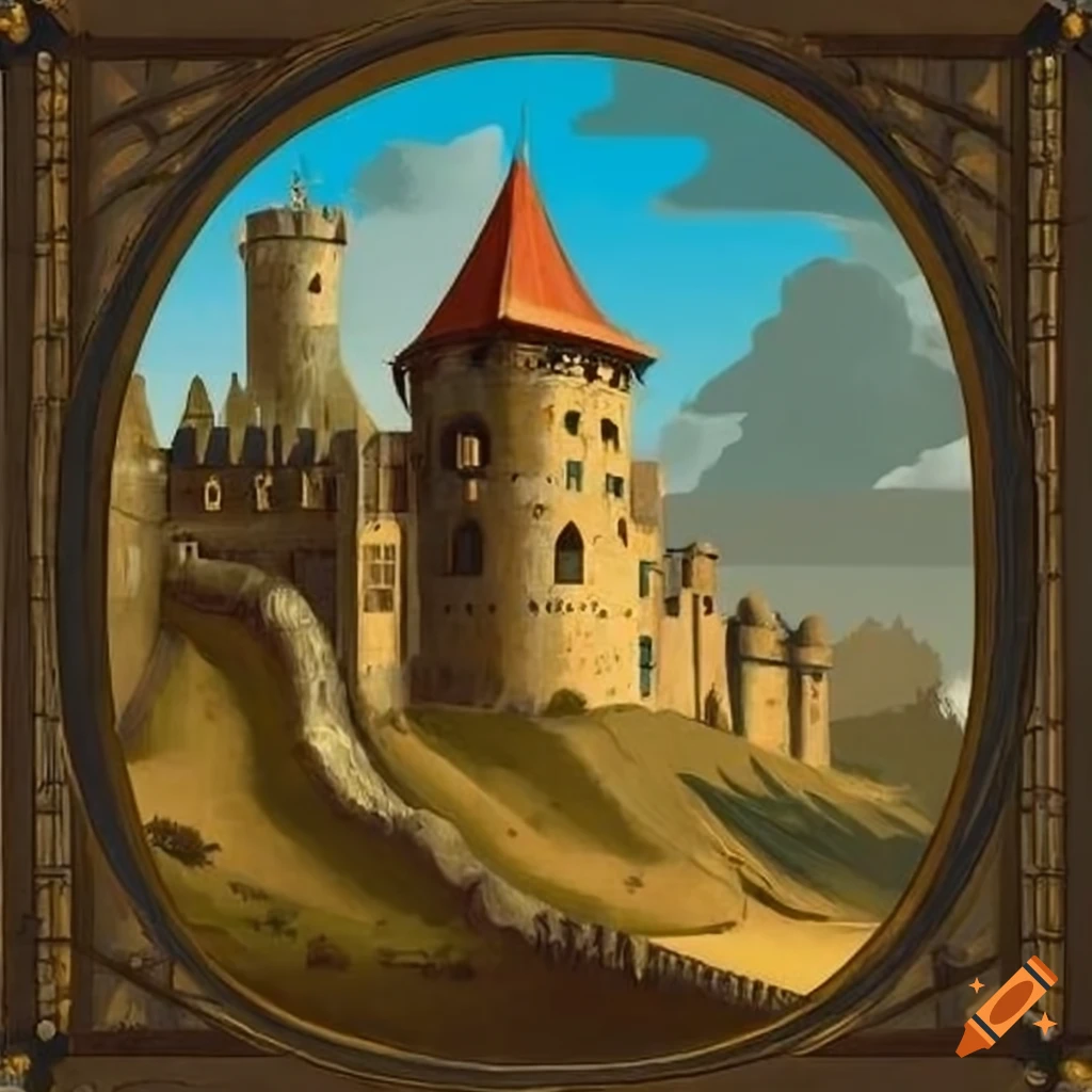 Medieval castle in a vast open landscape on Craiyon