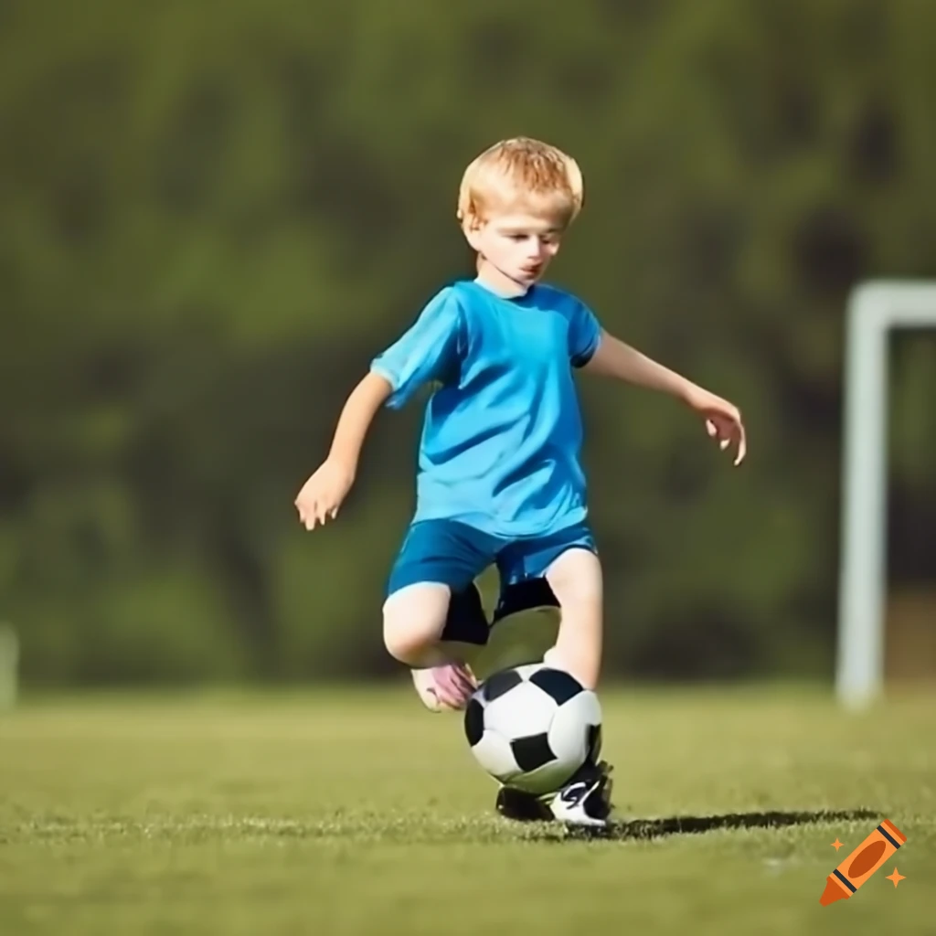 Boy playing football on Craiyon