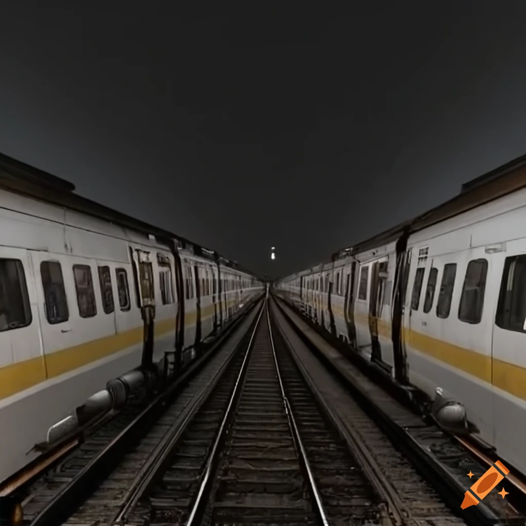 Glasgow subway train next to scotrail class 320 on Craiyon