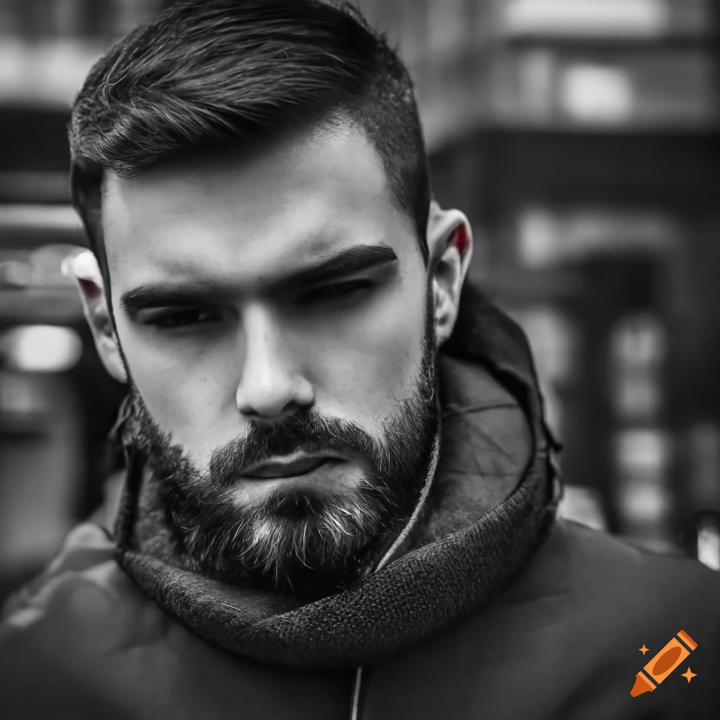 Close up portrait of a serious british man in winter clothes