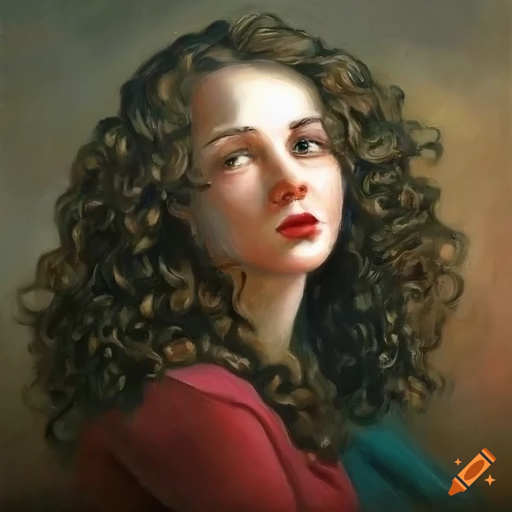 Oil painting of a young celebrity woman with long curly hair