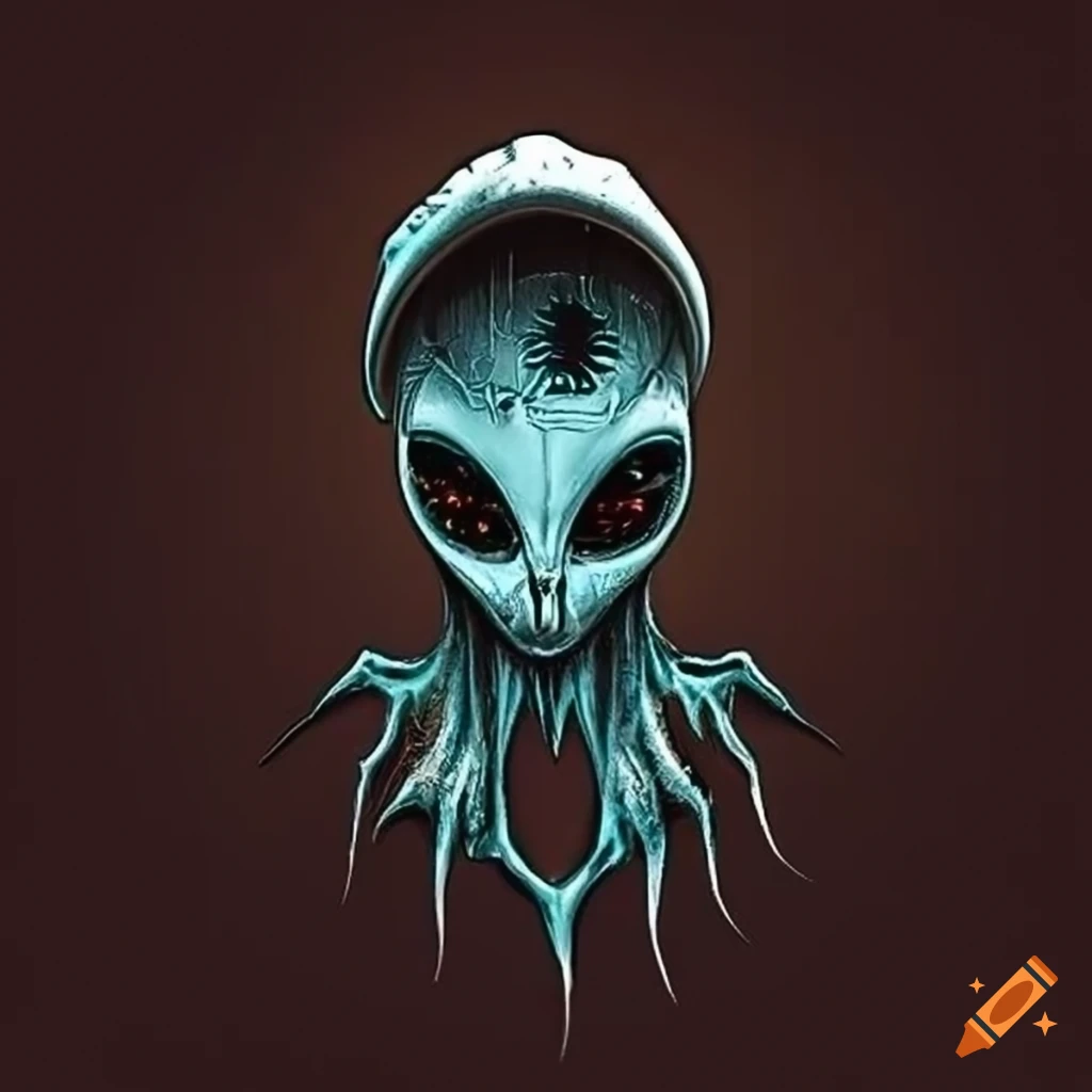 Psychedelic alien logo in heavy metal style