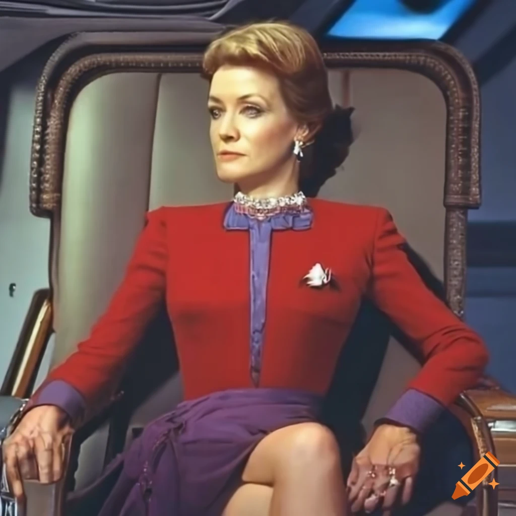 Jane seymour as captain janeway in pink dirndl on the starship on Craiyon