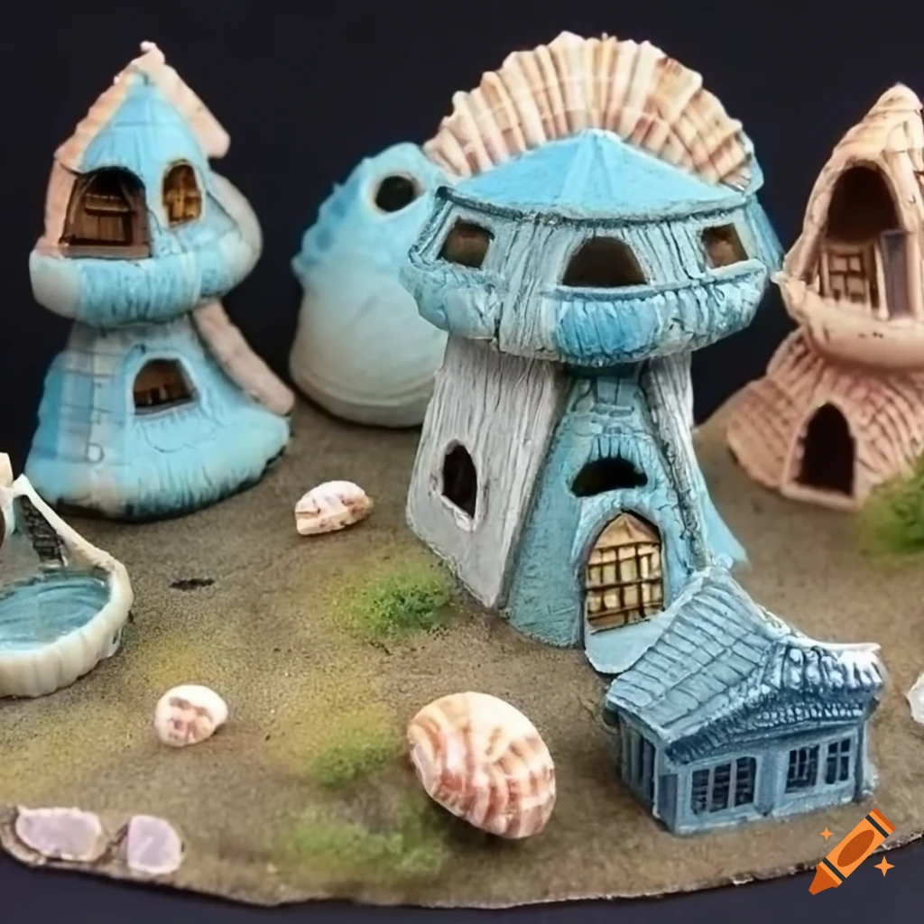 Diorama of alien crystal seashell houses on Craiyon