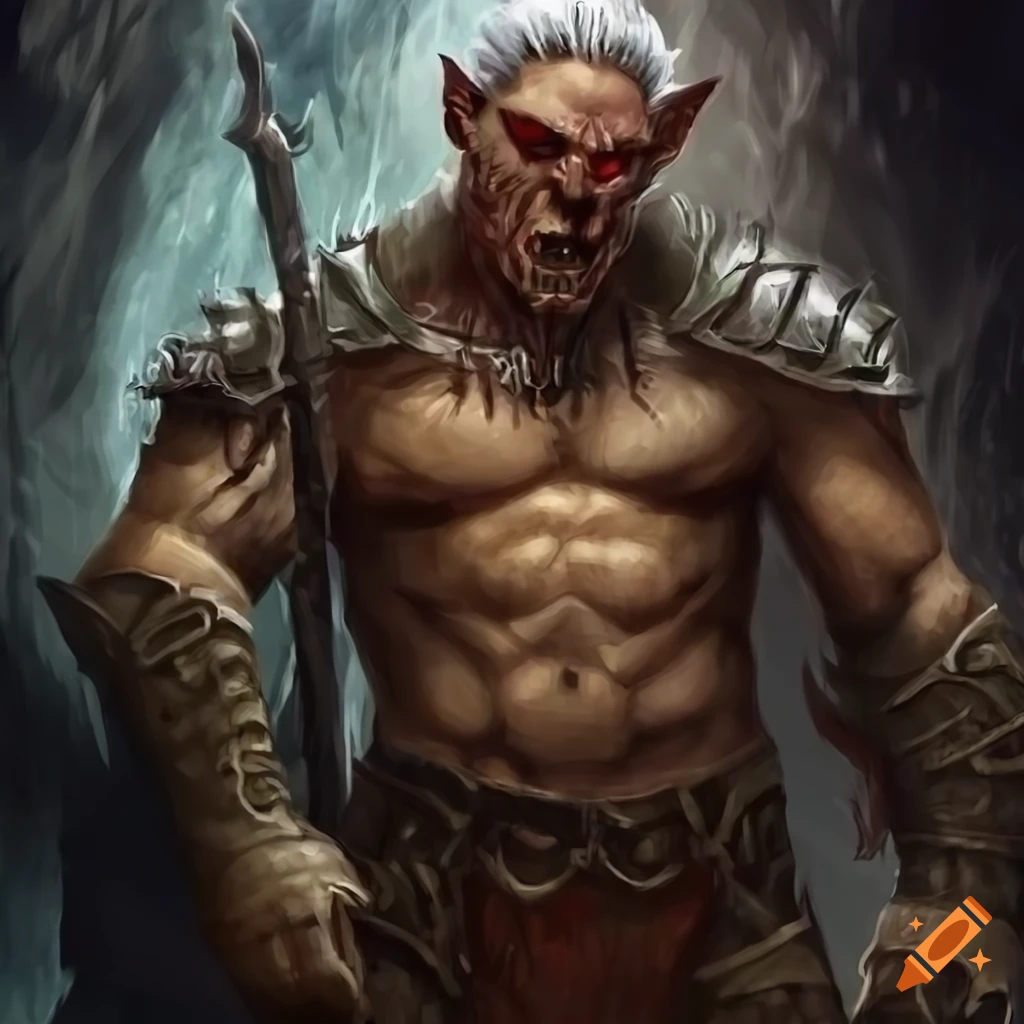 Muscular half orc in leather armor